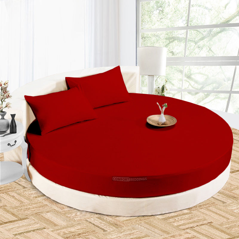 Classy Blood Red Round Bed Sheets Set — comfortbeddings-usa