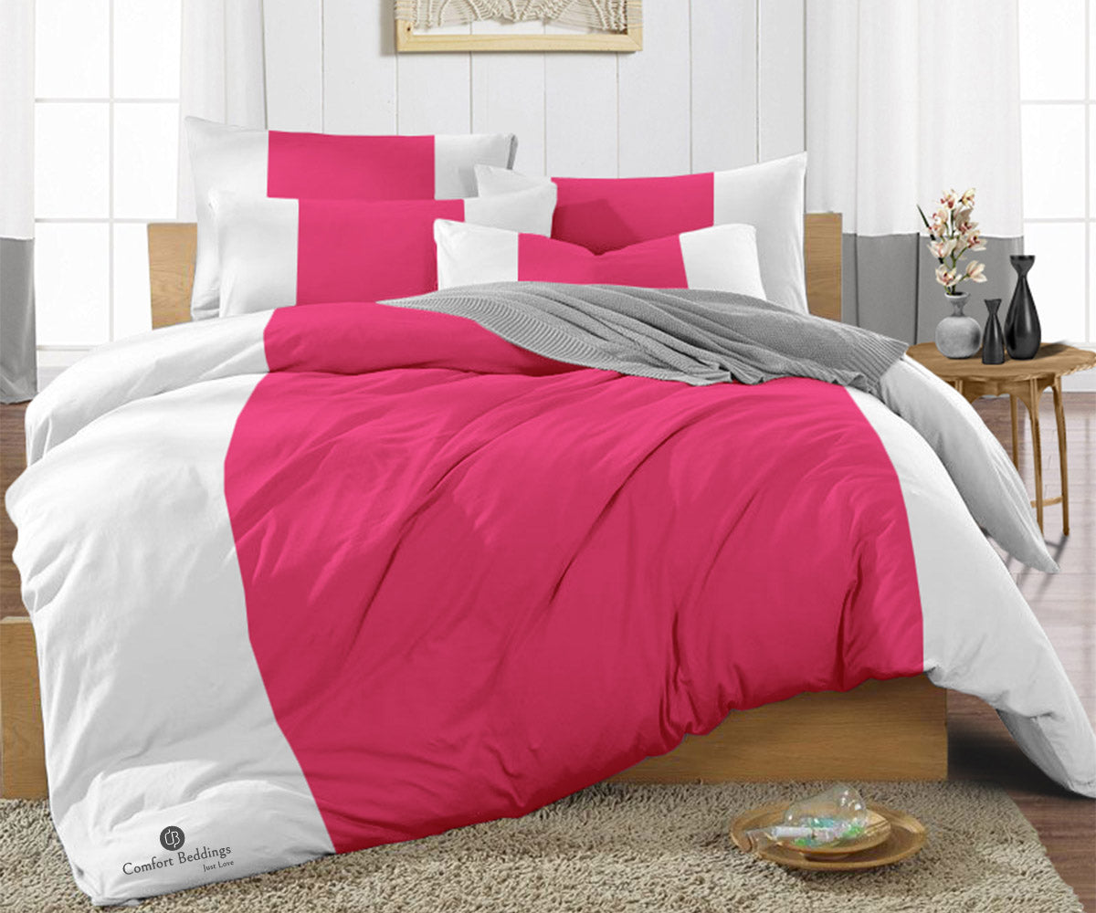 Soft Hot Pink Contrast Color Bar Duvet Cover Set — comfortbeddings-usa