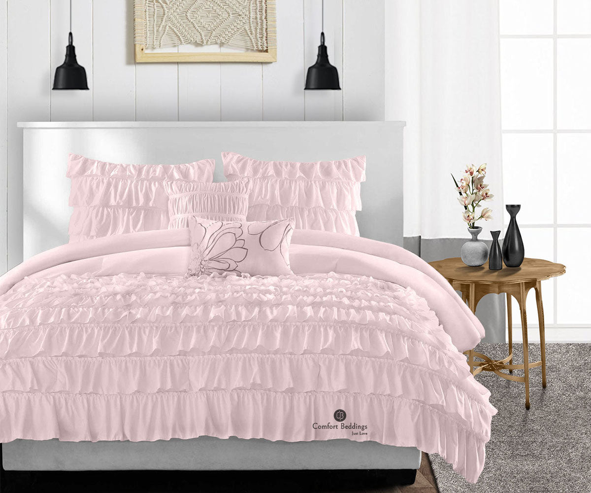 Pink Ruffle Duvet Covers Set - 100% Cotton — comfortbeddings-usa